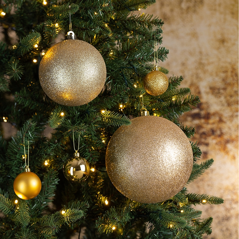Shiny, Matt & Glitter Baubles Gold 6cm